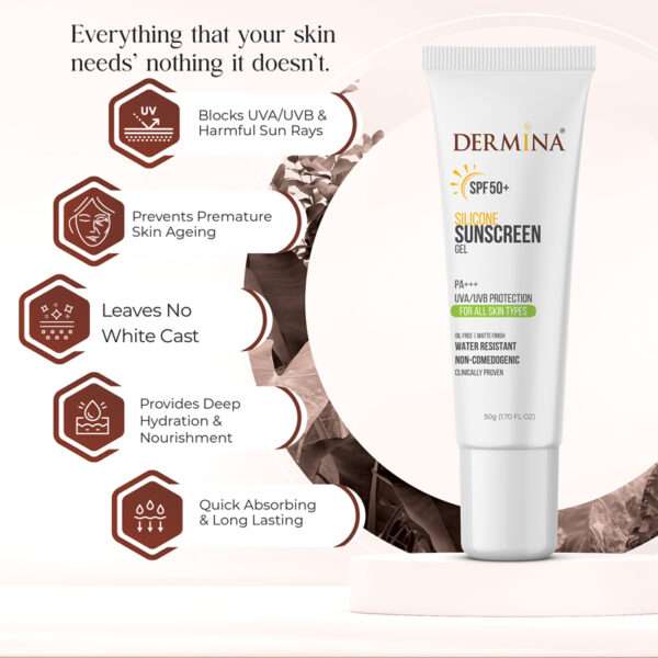 Buy Dermina Silicone Sunscreen Gel SPF 50 for UVB Protection | Dermina ...