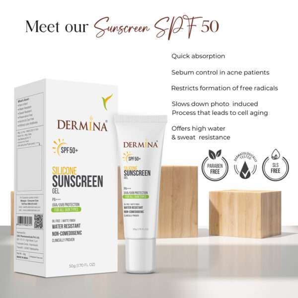 Buy Dermina Silicone Sunscreen Gel SPF 50 for UVB Protection | Dermina ...